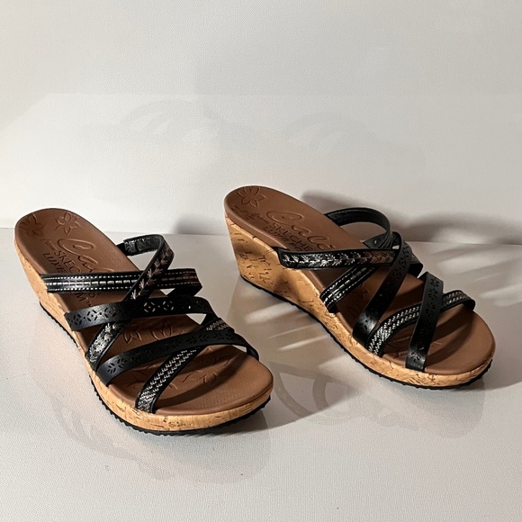 Skechers | Shoes | Skechers Beverlee Vegan Tiger Posse Wedge Strappy ...